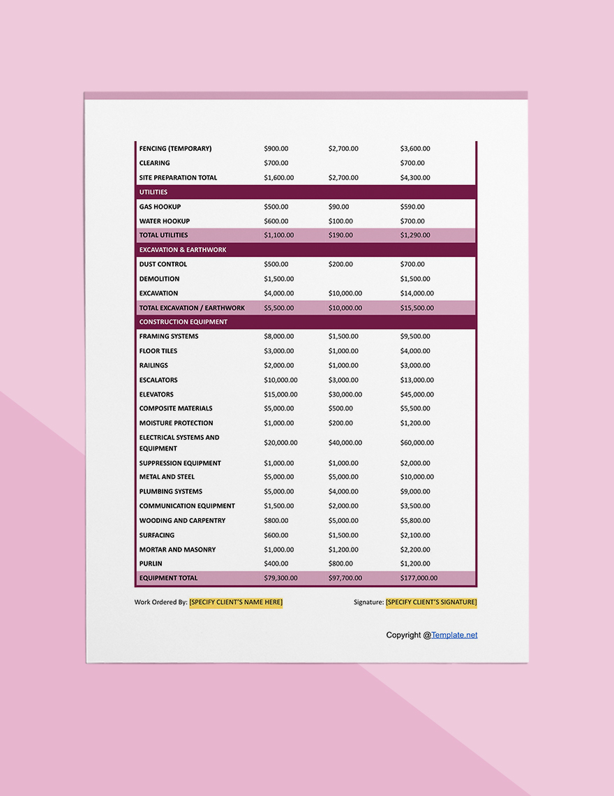 Free Free Basic Construction Quotation Template - Google Docs, Excel ...