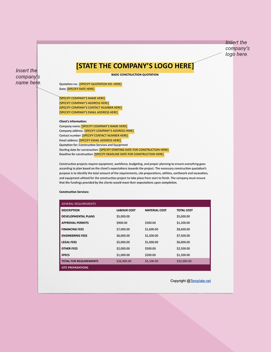 Free Free Basic Construction Quotation Template - Google Docs, Excel ...
