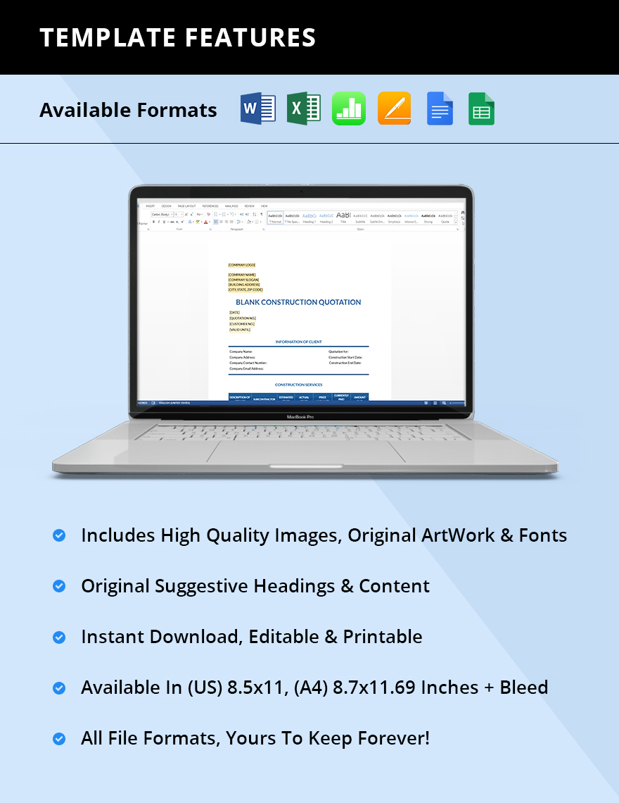 Blank Construction Quotation Template - Google Docs, Google Sheets ...