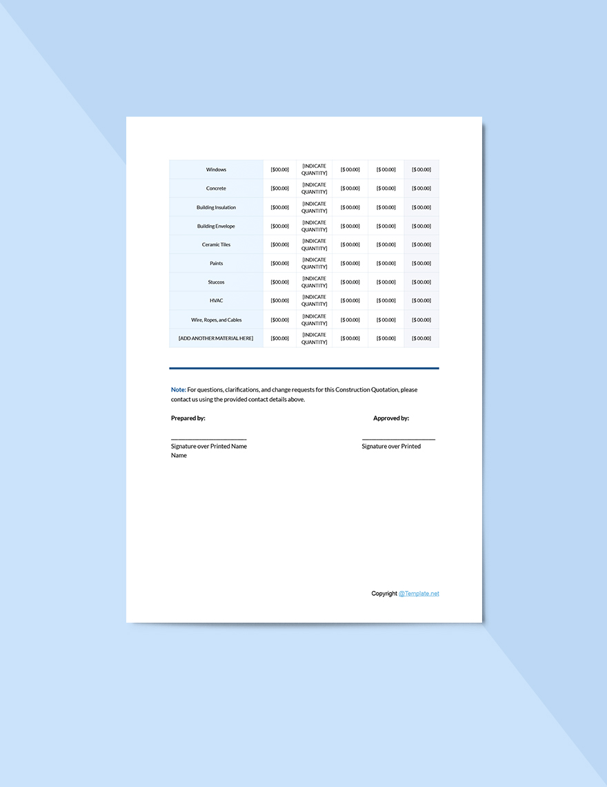 Blank Construction Quotation Template - Google Docs, Google Sheets ...