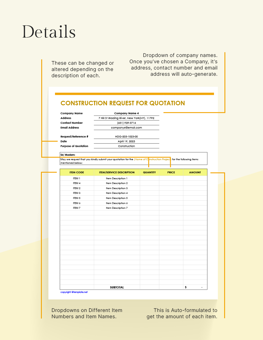Construction Request for Quotation Template - Google Docs, Google ...
