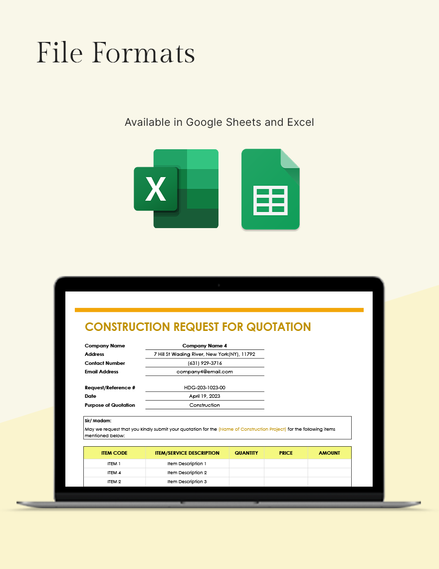Construction Request for Quotation Template - Google Docs, Google ...