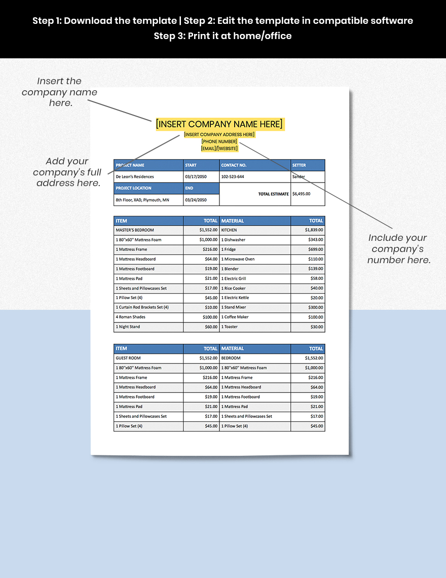 House Estimator Template - Google Docs, Google Sheets, Excel, Word ...