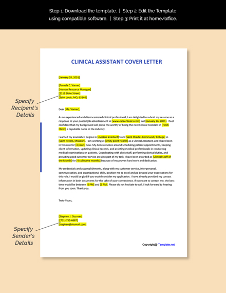 Free Clinical Assistant Cover Letter Template - Google Docs, Word | Template.net