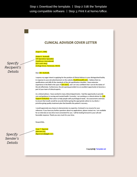 Free Clinical Advisor Cover Letter Template - Google Docs, Word | Template.net