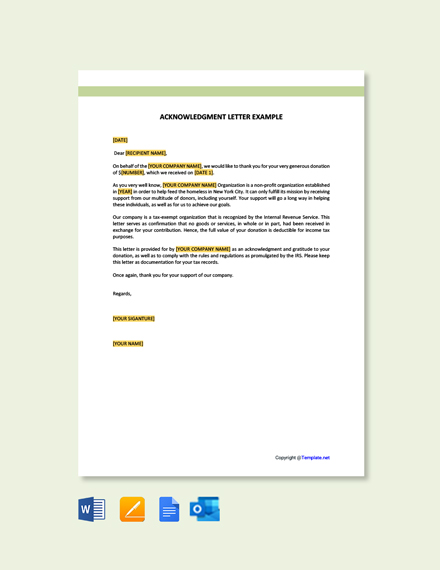 Acknowledgement Letter Example Template - Google Docs, Word | Template.net