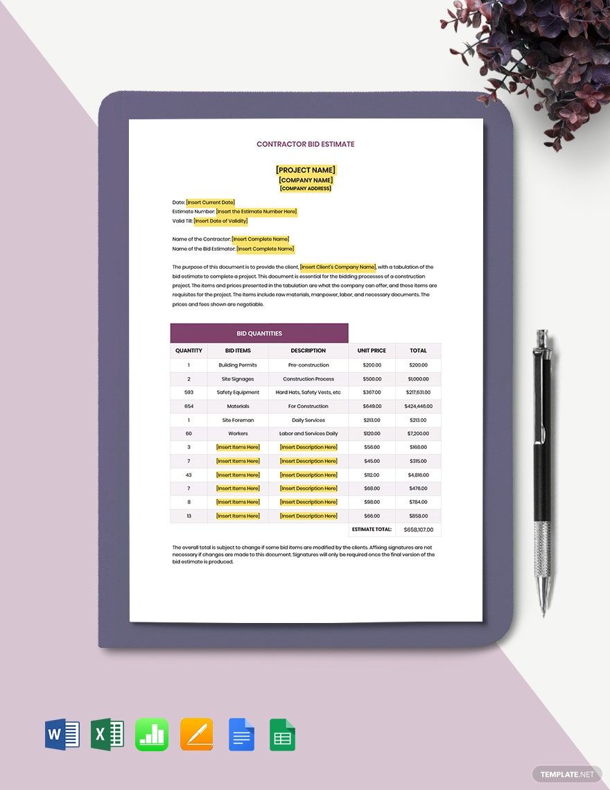 Free Bid Tabulation Template Download In Word Google Docs Excel 