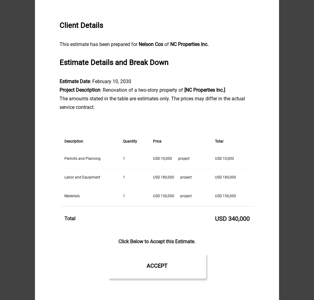 FREE Contractor Bid Estimate - Word | Excel | Pages | Numbers | Google ...