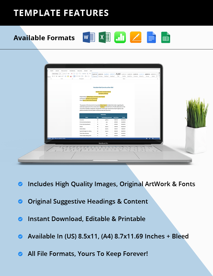 Residential Construction Bid Template Google Docs Google Sheets 
