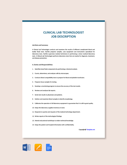 FREE Clinical Lab Technologist Cover Letter - Word | Google Doc | Apple ...