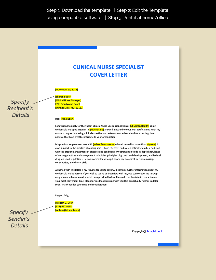 Clinical Nurse Specialist Cover Letter In Word Google Docs Pages PDF