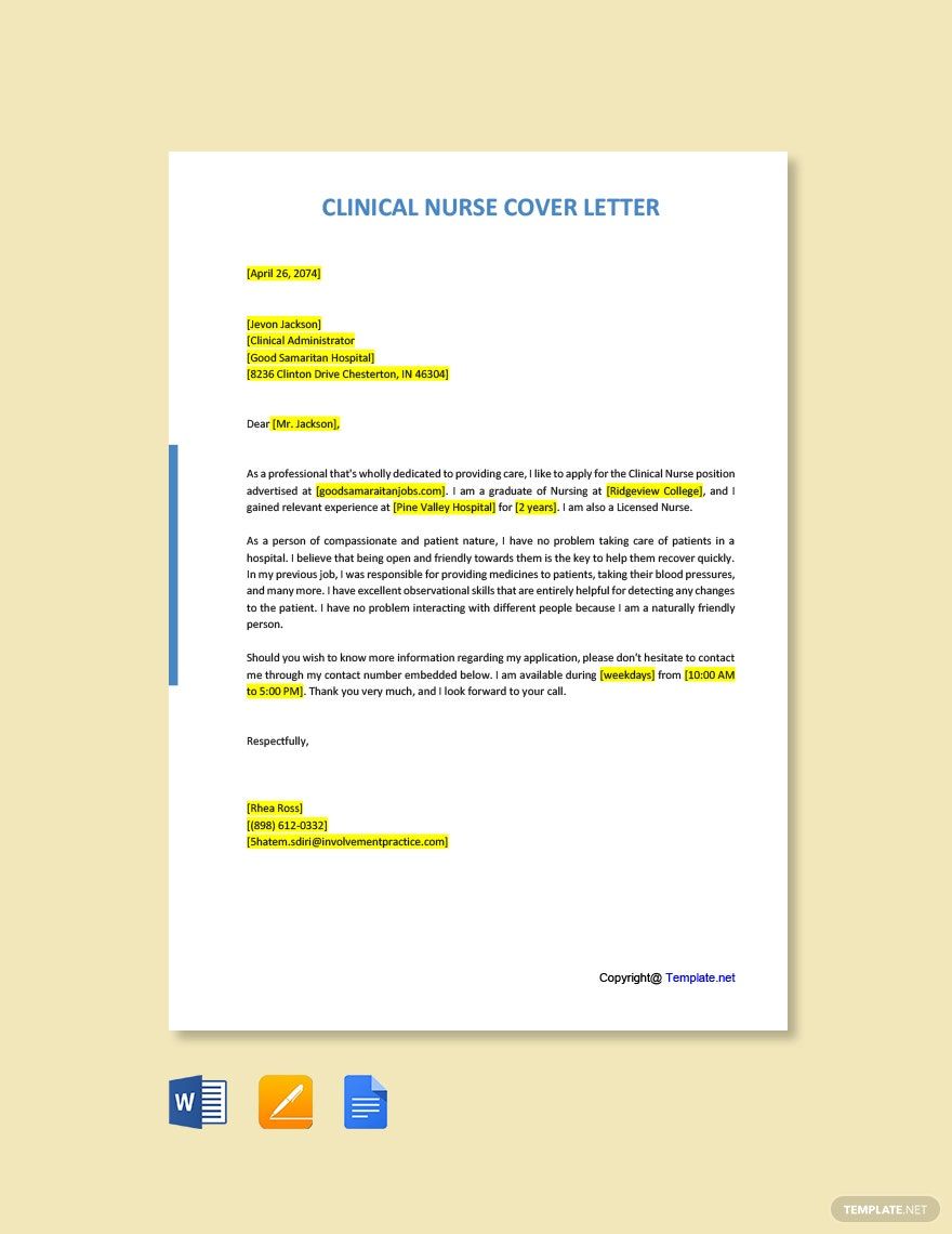 Nurse Cover Letter Apple Pages Free Download Template 