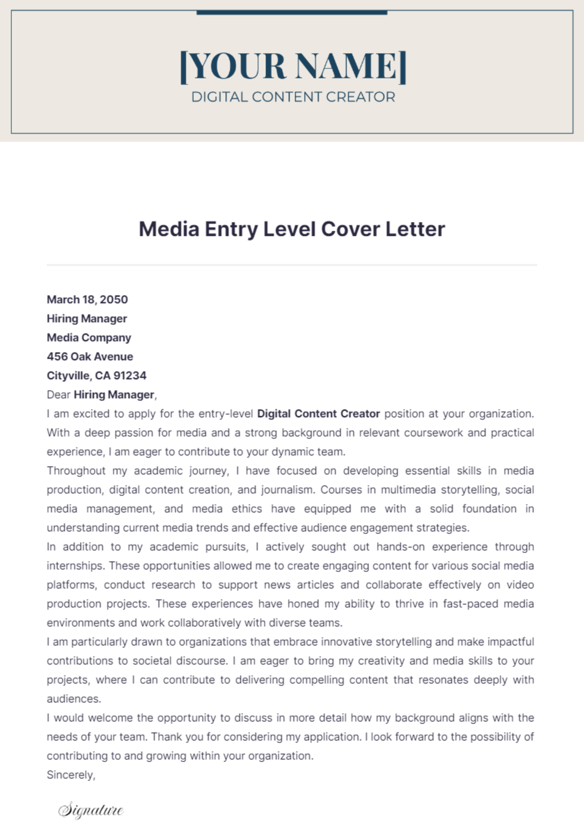Free Media Entry Level Cover Letter Template To Edit Online Free Media Entry Level Cover Letter Template To Edit Online