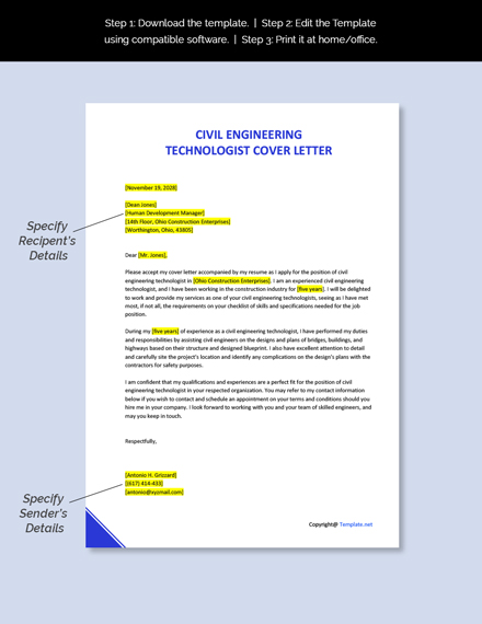 Free Civil Engineering Technologist Cover Letter Template - Google Docs ...