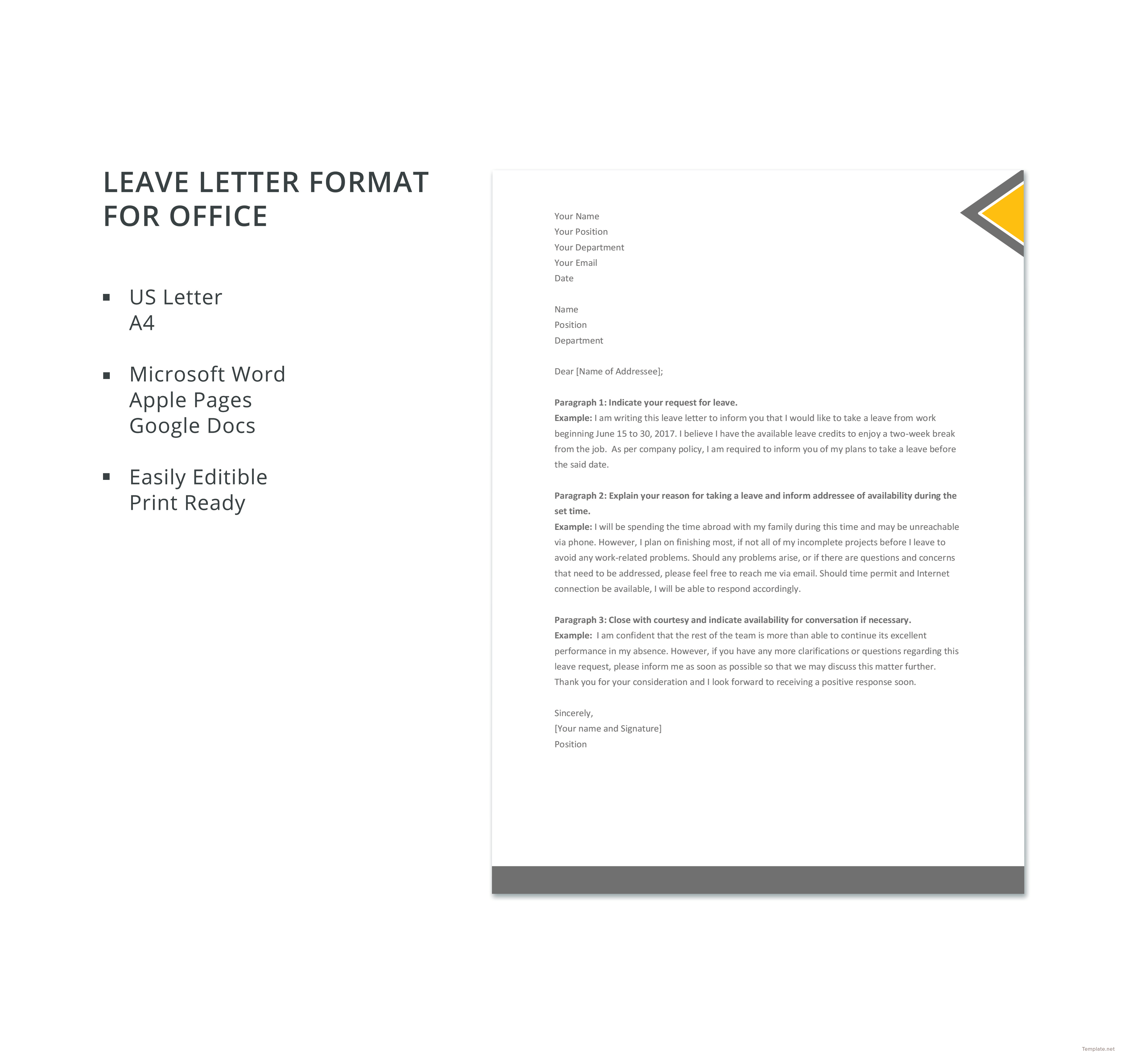 Leave Letter Format For Office Template - Design Talk