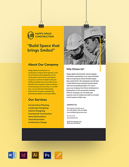 Modern Construction Leaflet Template - Google Docs, Illustrator ...