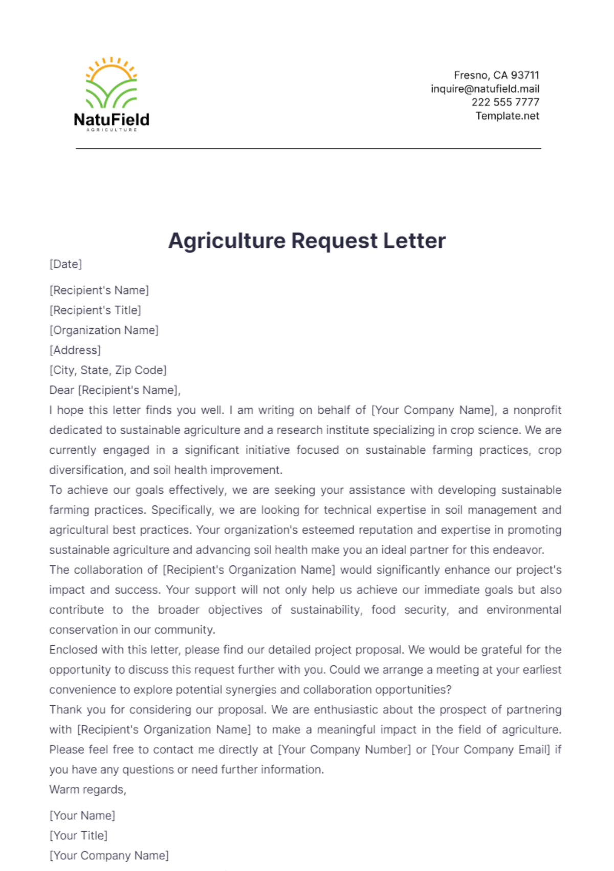 Free Agriculture Request Letter Template To Edit Online