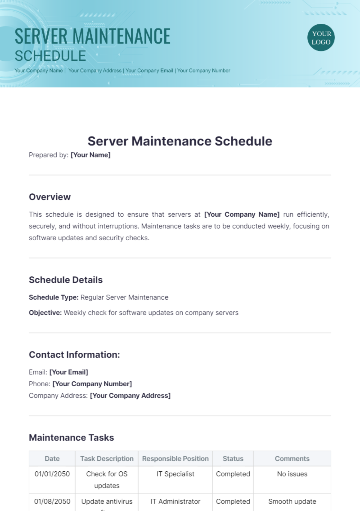 Free Server Maintenance Schedule Template To Edit Online Free Server Maintenance Schedule Template To Edit Online