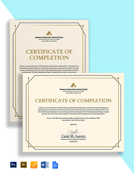 Final Completion Certificate Template - PSD | AI | Word | Pages ...