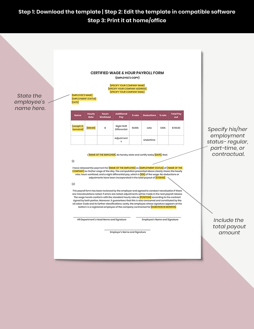 Certified Wage & Hour Payroll Form Template - Google Docs, Word, Apple ...