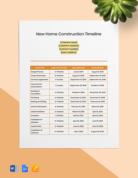 New Home Construction Timeline Template Google Docs Word Apple Pages Template
