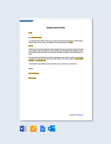 FREE Formal Leave Letter Template - Word (DOC) | Google Docs | Apple ...