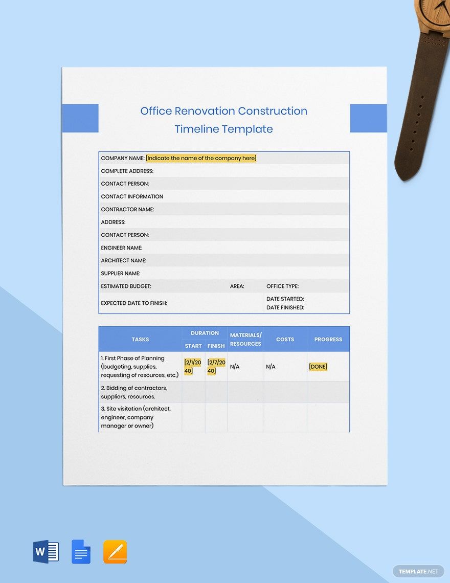 Free Blank Construction Timeline Template - Word, Apple Pages ...