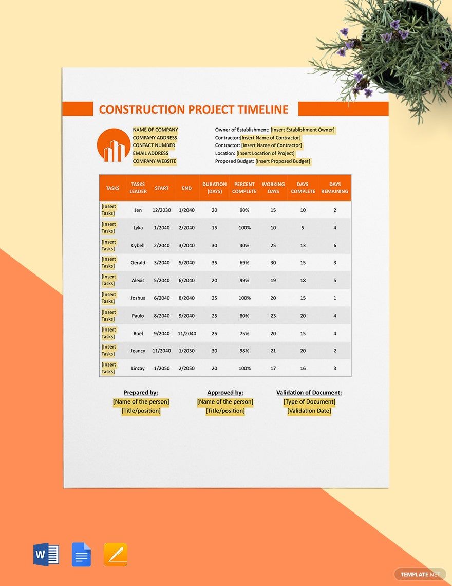 Free Blank Construction Timeline Template - Word, Apple Pages ...