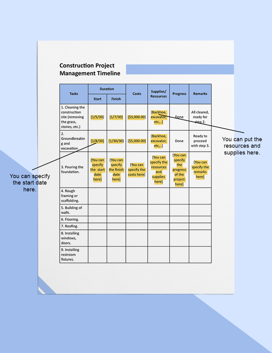 Construction Project Management Timeline Template - Word, Apple Pages ...
