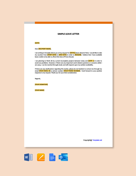 FREE Formal Leave Letter Template - Word (DOC) | Google Docs | Apple ...
