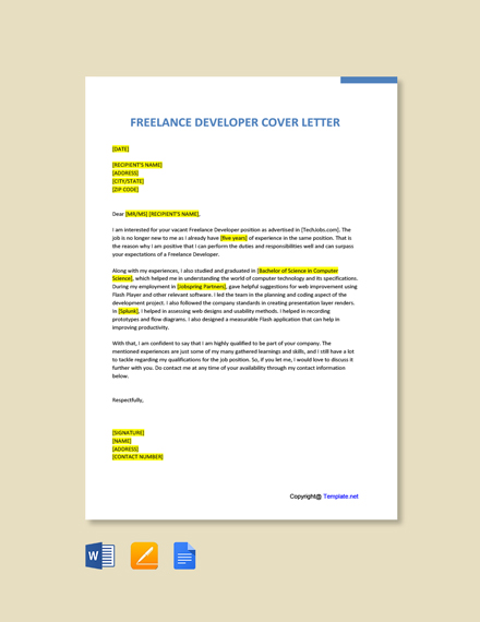 Freelance Flash Developer Cover Letter Template - Google Docs, Word ...