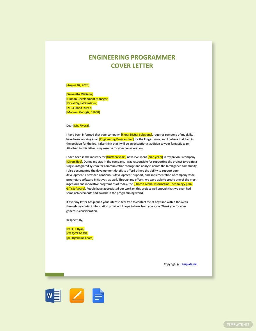 Free AS400 RPG Programmer Cover Letter Template - Google Docs, Word ...