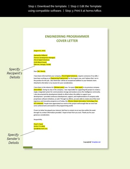 Free Engineering Programmer Cover Letter Template - Google Docs, Word ...