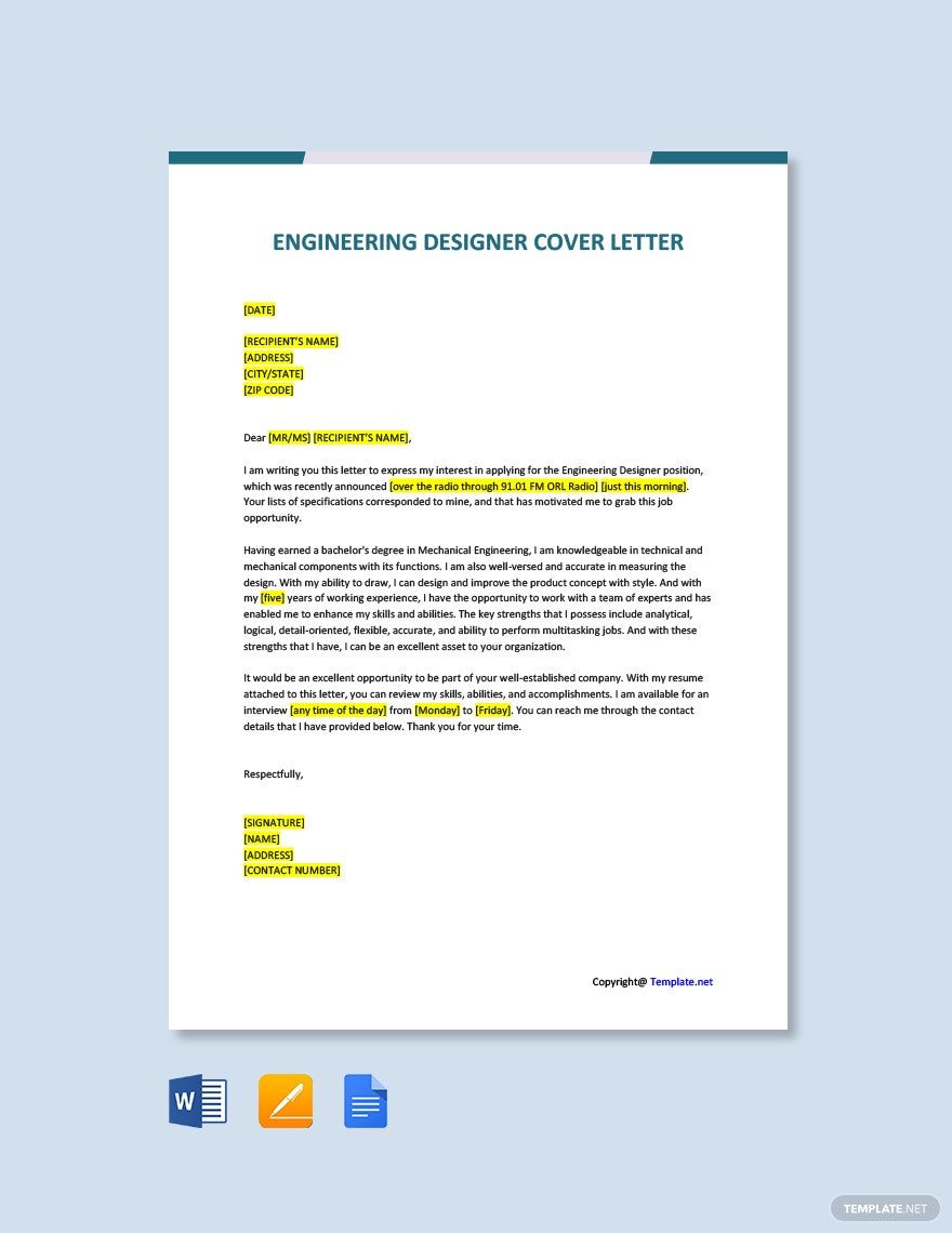 Electrical Engineering Cover Letter Template - Google Docs, Word ...