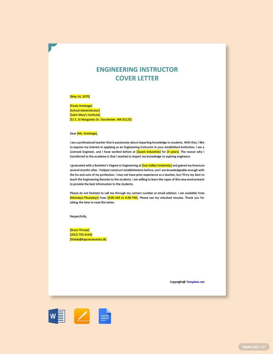 College Instructor Cover Letter Template - Google Docs, Word | Template.net