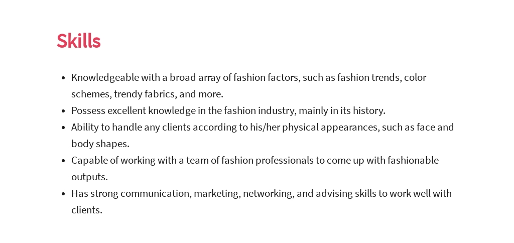 Free Freelance Fashion Stylist Sample Job Ad Description Template 