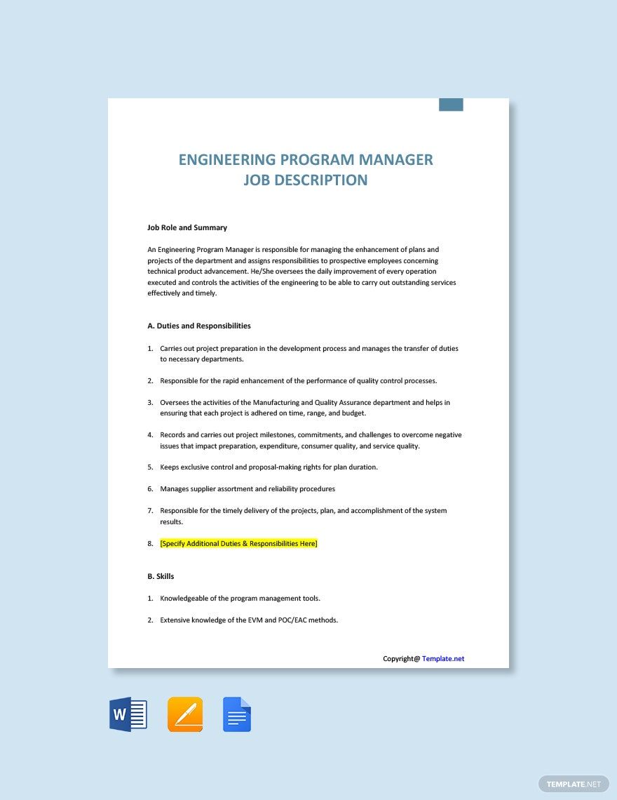 Engineering Program Manager Job Description Template Google Docs 