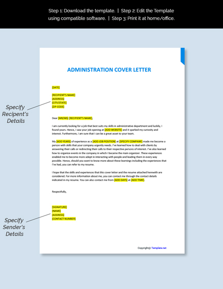Administration Cover Letter Template In Google Docs Word Apple Pages 