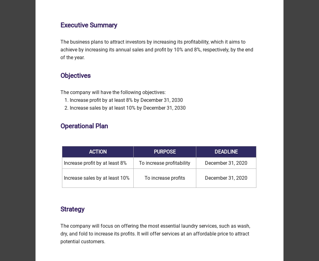 FREE Operational Plan Template - PDF | Word (DOC) | Apple (MAC) Pages