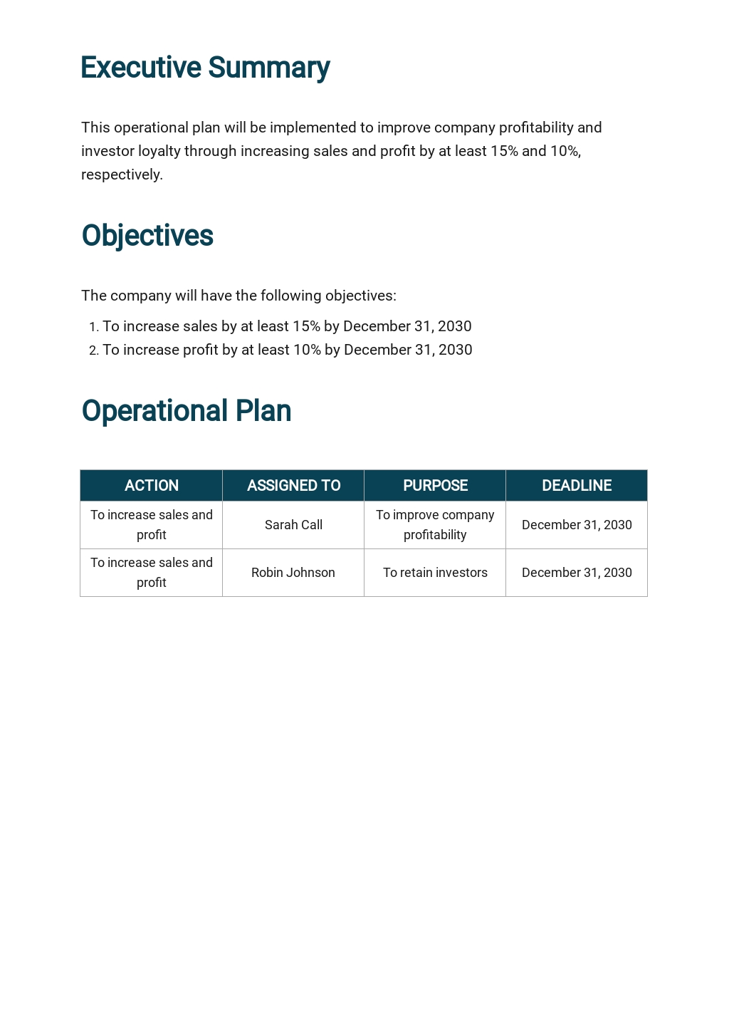 Sample Operational Plan Template in Google Docs, Word, Apple Pages, PDF ...