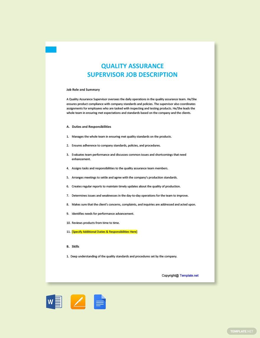 Quality Assurance Supervisor Job AD Description Template Google Docs quality-assurance-supervisor-job-ad-description-template-google-docs