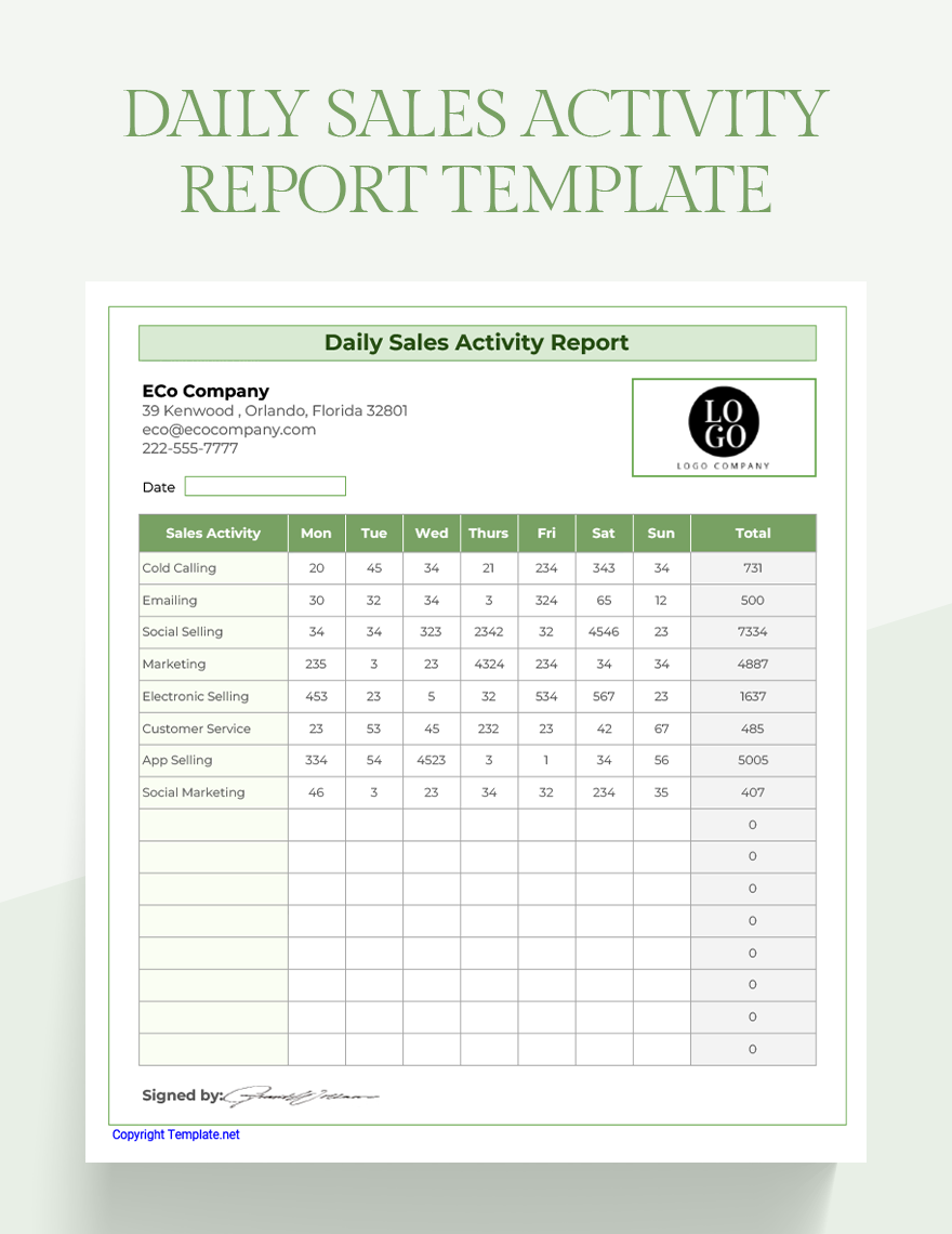 Daily Sales Activity Report Template Google Docs Google Sheets