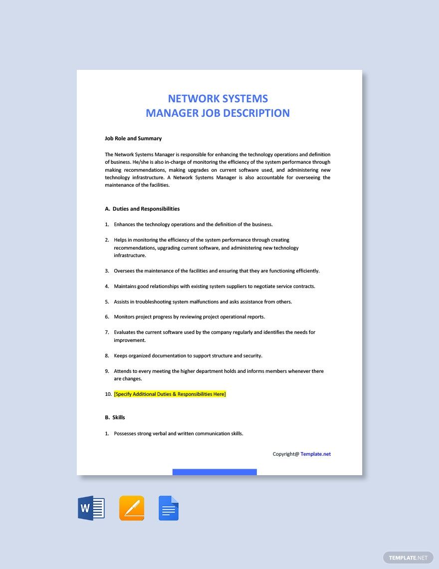 Free Free Network Systems Manager Resume Template - Word, Apple Pages ...