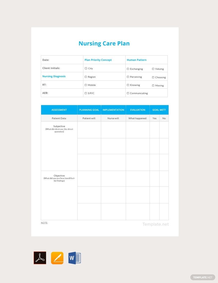 Free Printable Blank Nursing Care Plan Free Printable