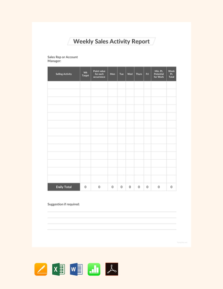 FREE Sample Weekly Activity Report Template - PDF | Word (DOC) | Apple ...