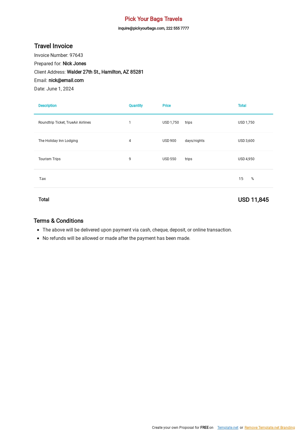 Invoice Template For Pages