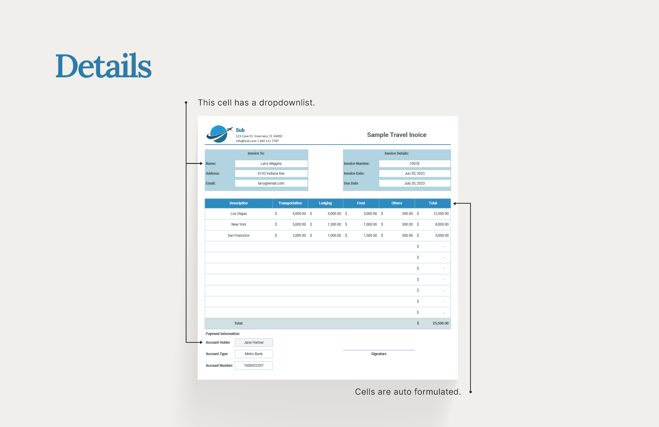 Sample Travel Invoice Template - Download in Word, Google Docs, Excel ...