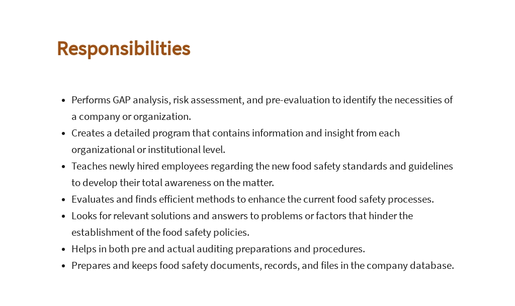 Food Safety Job Description - Design Talk