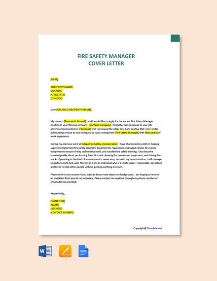Fire Department Safety Officer Cover Letter Template - Google Docs ...