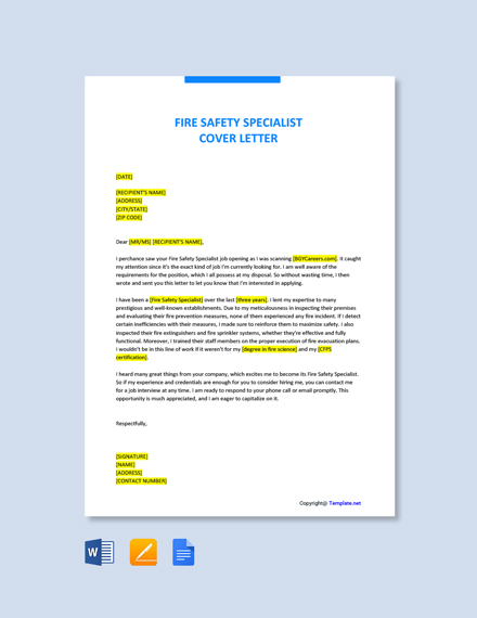 Free Fire Safety Specialist Cover Letter Template - Google Docs, Word ...